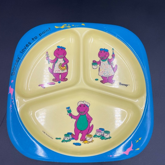 Barney | Other | Vintage Barney Loves To Paint 992 Childrens Plate ...